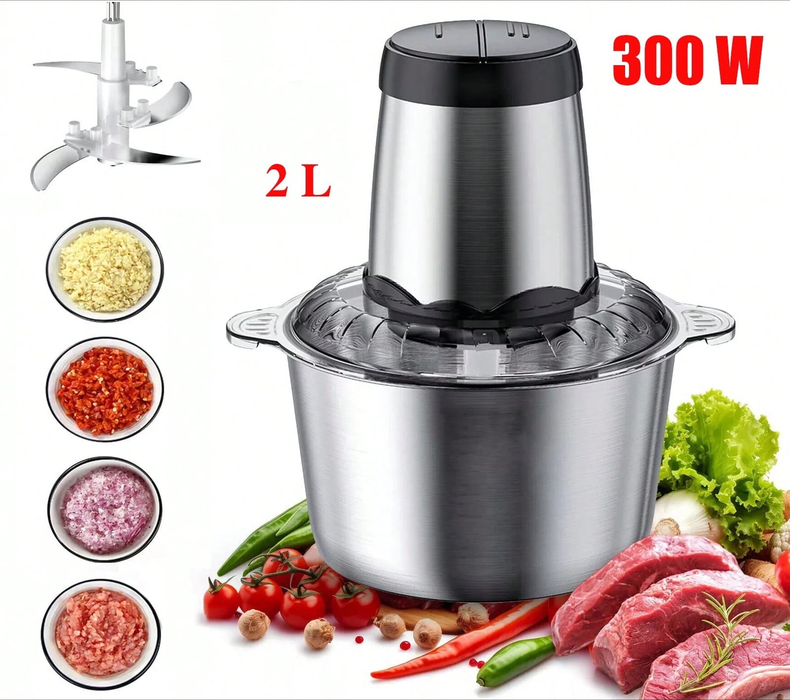 2L Electric Meat Grinder Food Processor Fruits Blender Veg Chopper ...