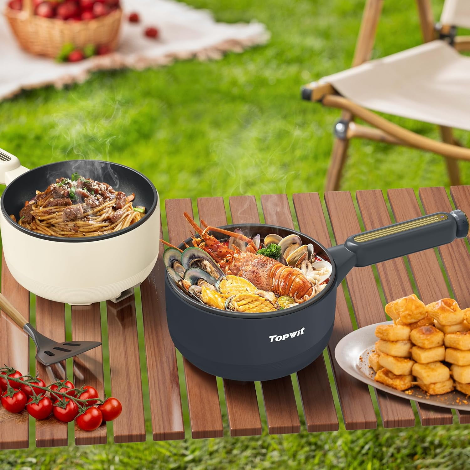 2L Electric Pot with Dual Power Control, Non-Stick Sauté Pan, Portable ...