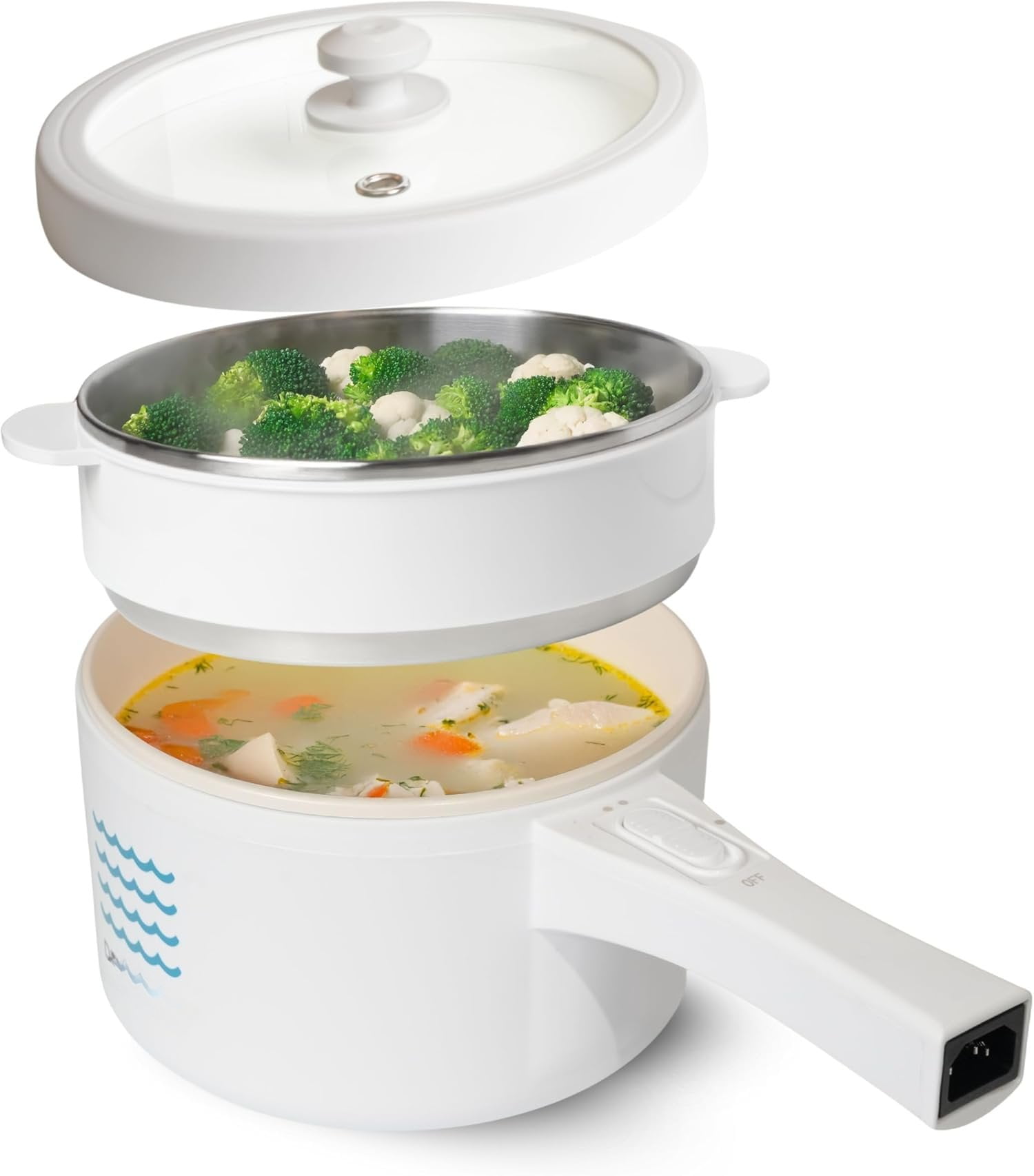 2L Hot Pot with Steamer, Portable Multi Cooker for Ramen, Eggs, Soup ...