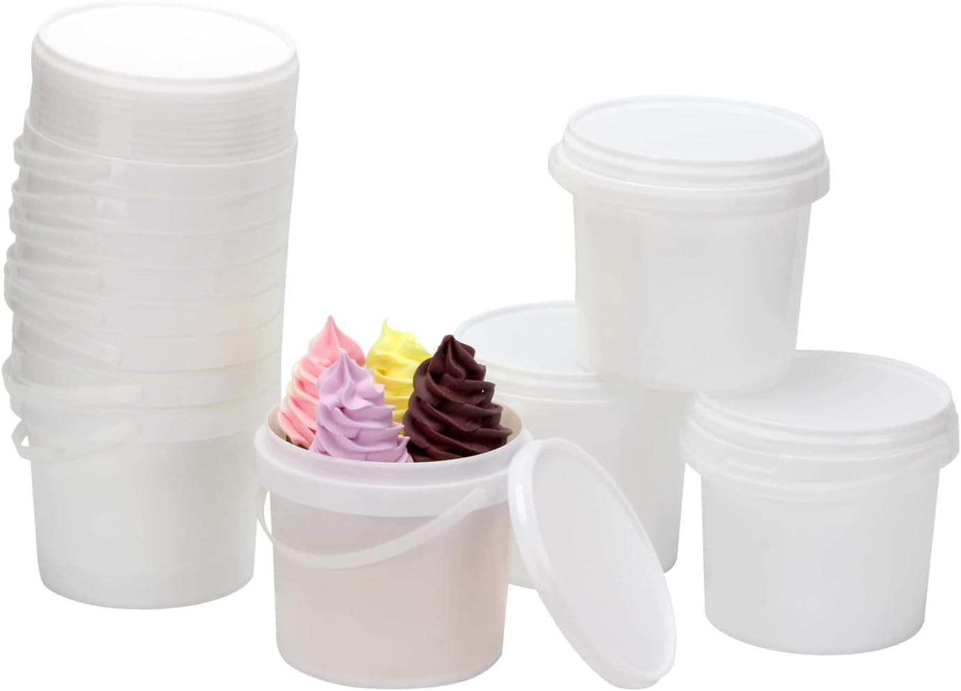 2L Ice Cream Buckets with Lids and Handles, 67 Oz Round Airtight ...