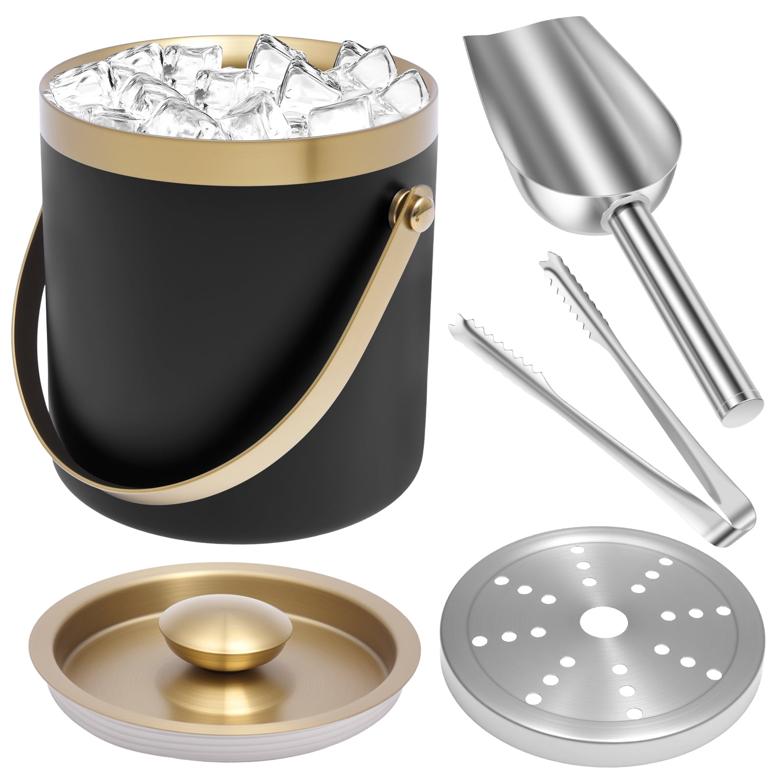 2L Insulated Ice Bucket with Lid Double Layers Stainless Steel Vacuum ...
