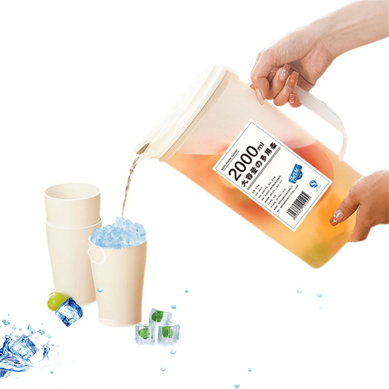 2L Large Capacity Clear Plastic Pitcher with Lid, Juice Pitcher Plastic ...
