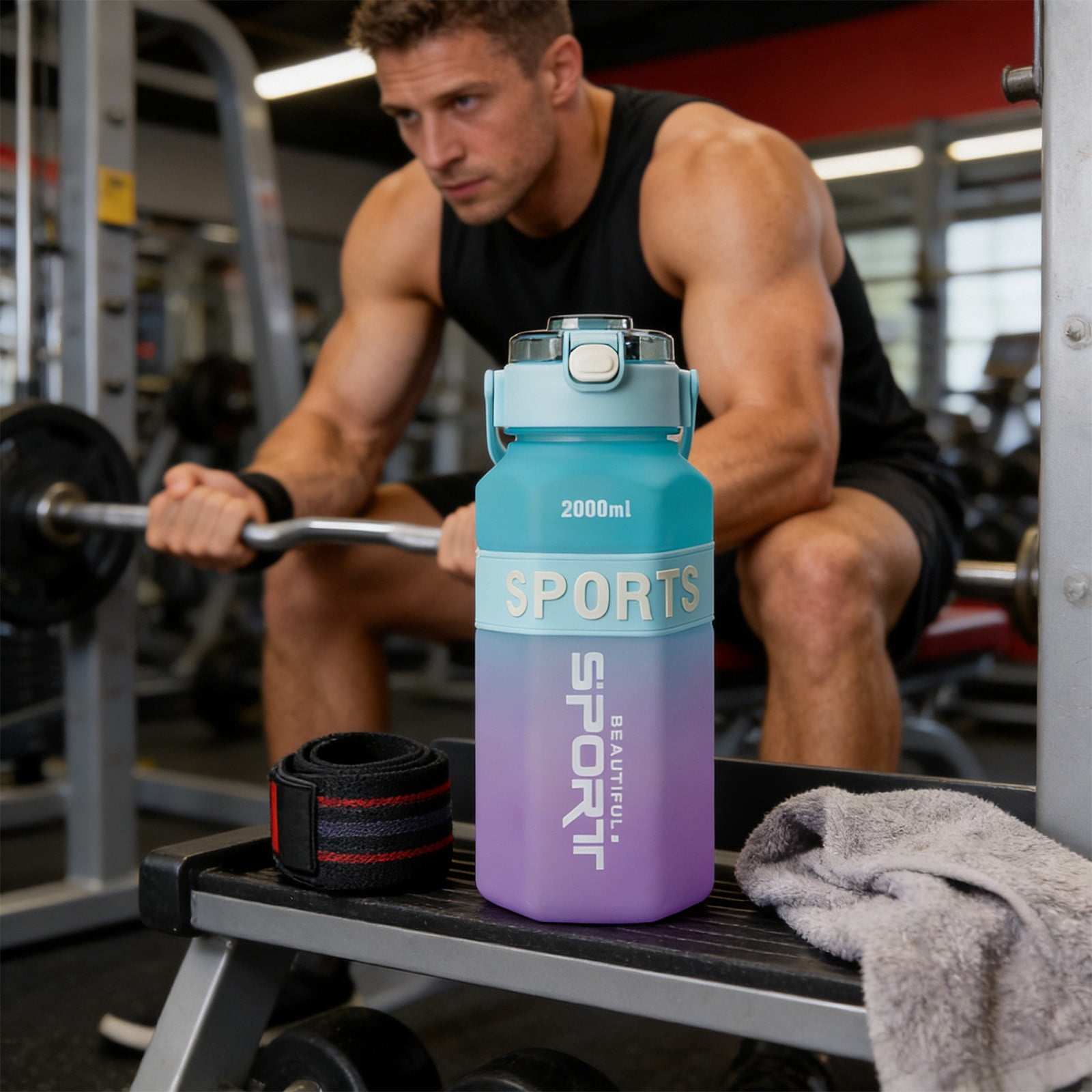 2L Sports Water Bottle, 2000ml Gradient 2L Sports Water Bottle, Dual ...