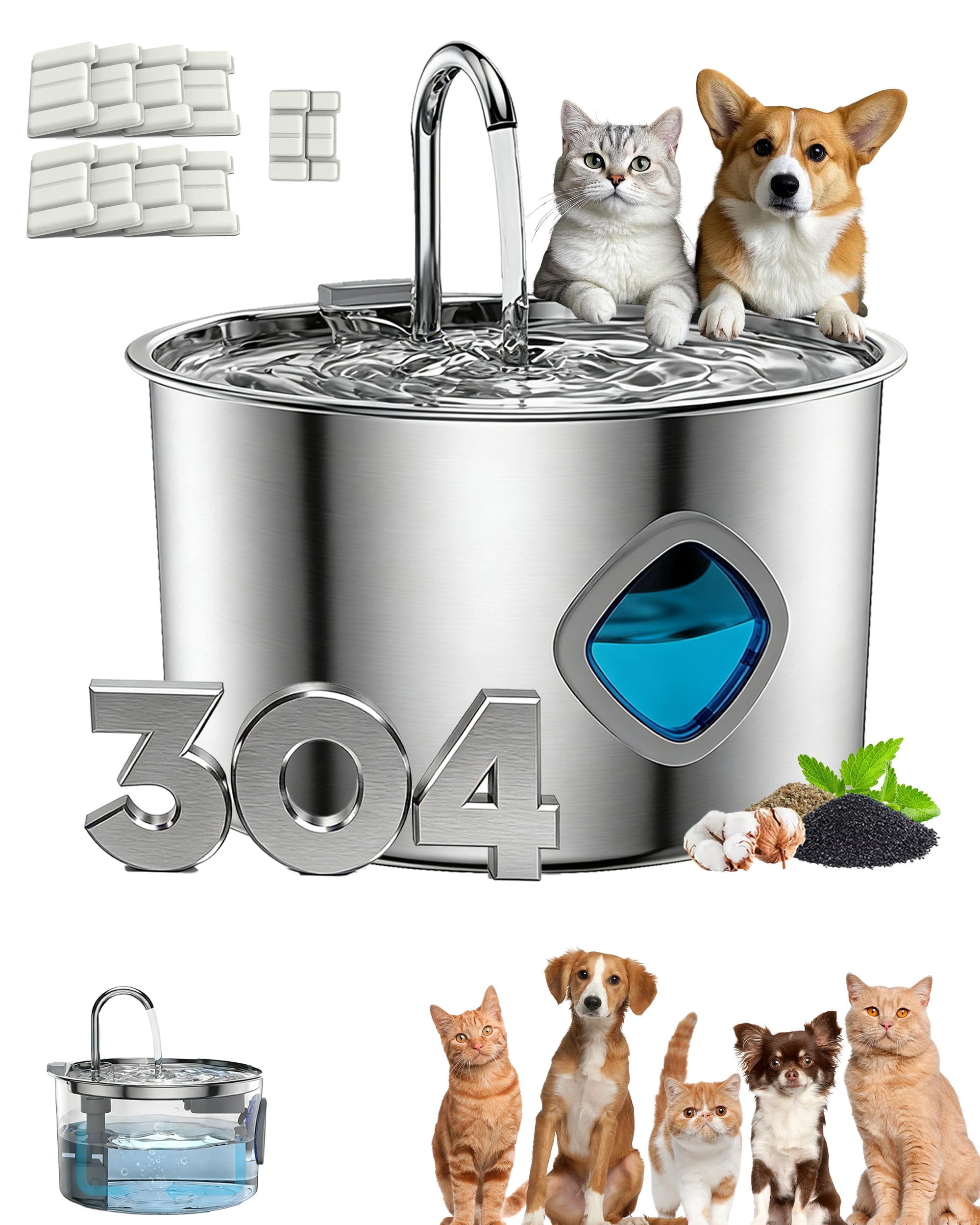 2L Stainless Steel Dog Water Fountain – Automatic Pet Water Dispenser ...