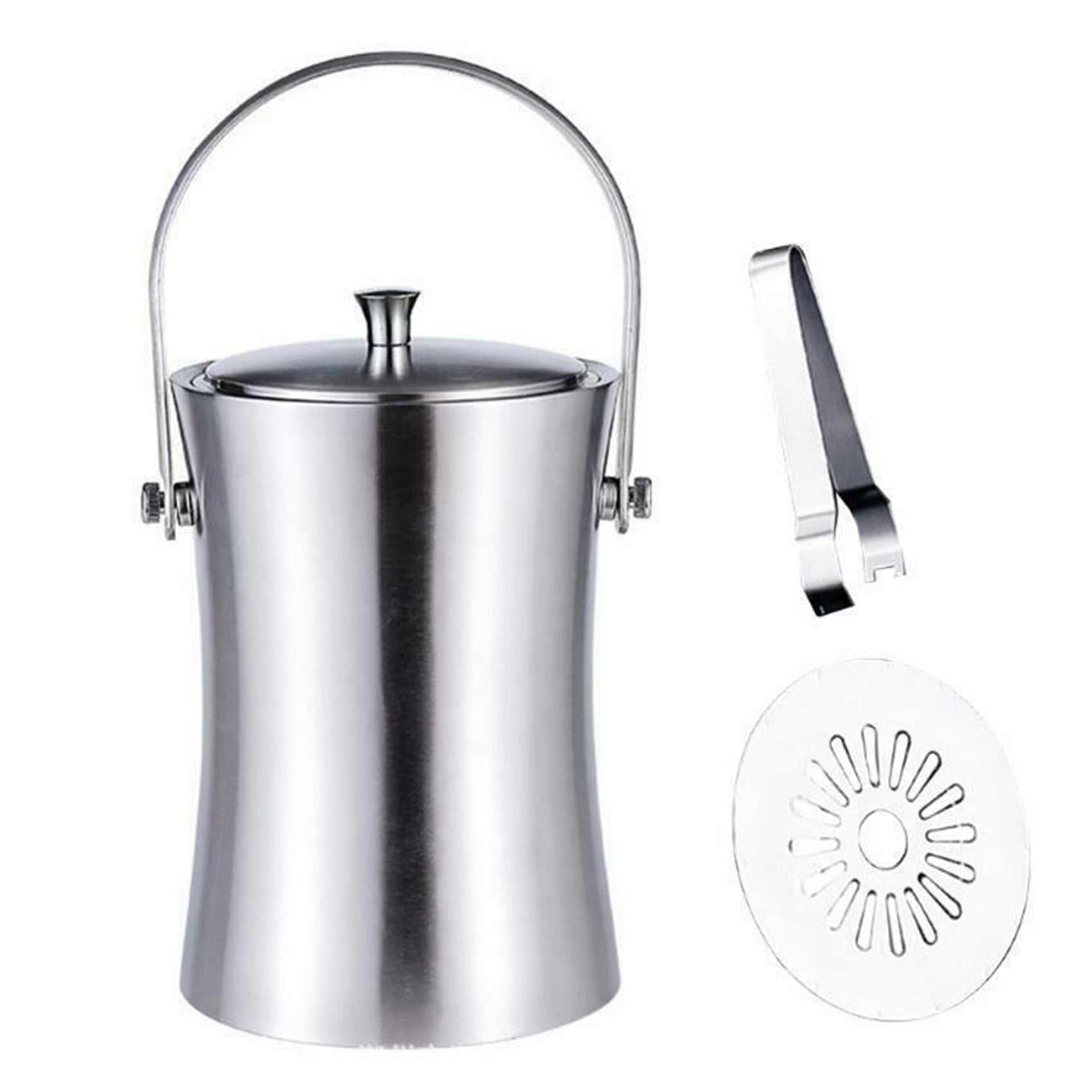 2L Stainless Steel Ice Cube Container with Lid and Tong Champagne ...