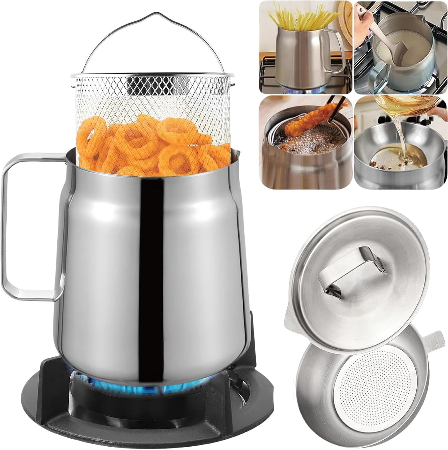 2L Stainless Steel Oil Filter Pot & Bacon Grease Container with ...