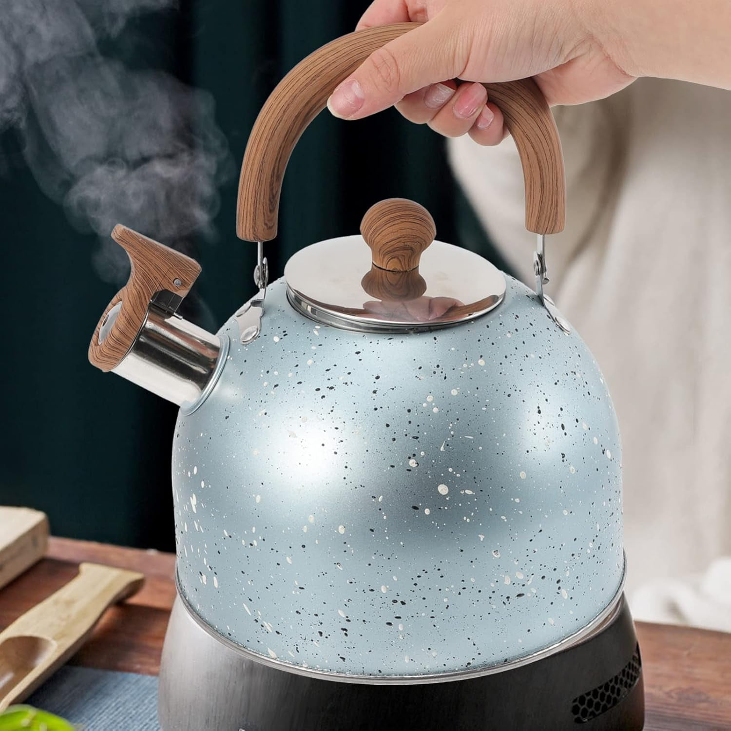 2L Stainless Steel Tea Kettles, Whistling Tea Kettle Teapot with Cool ...
