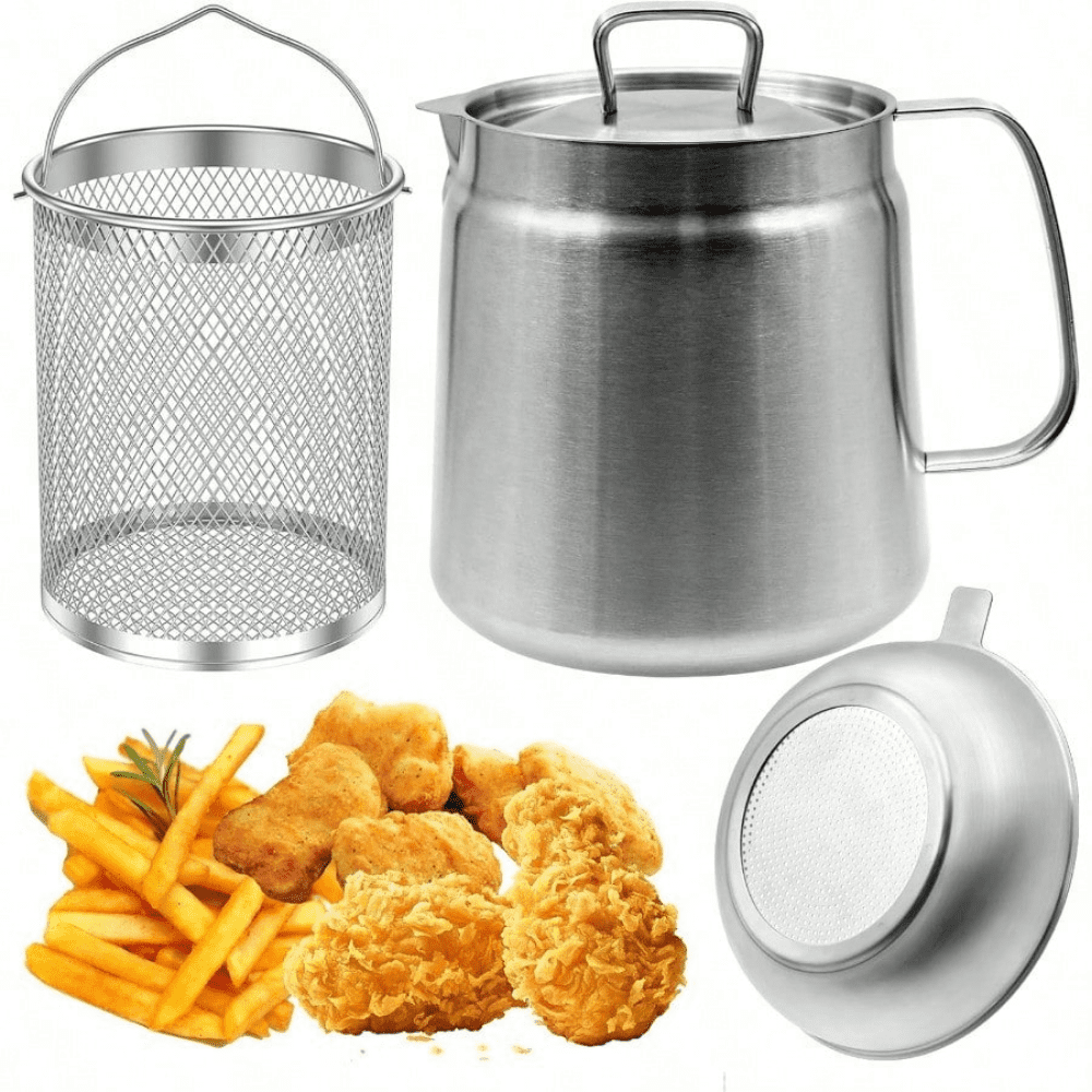 2L Strainer Pot Fryer, 304 Stainless Steel Oil Filter Pot With Strainer ...
