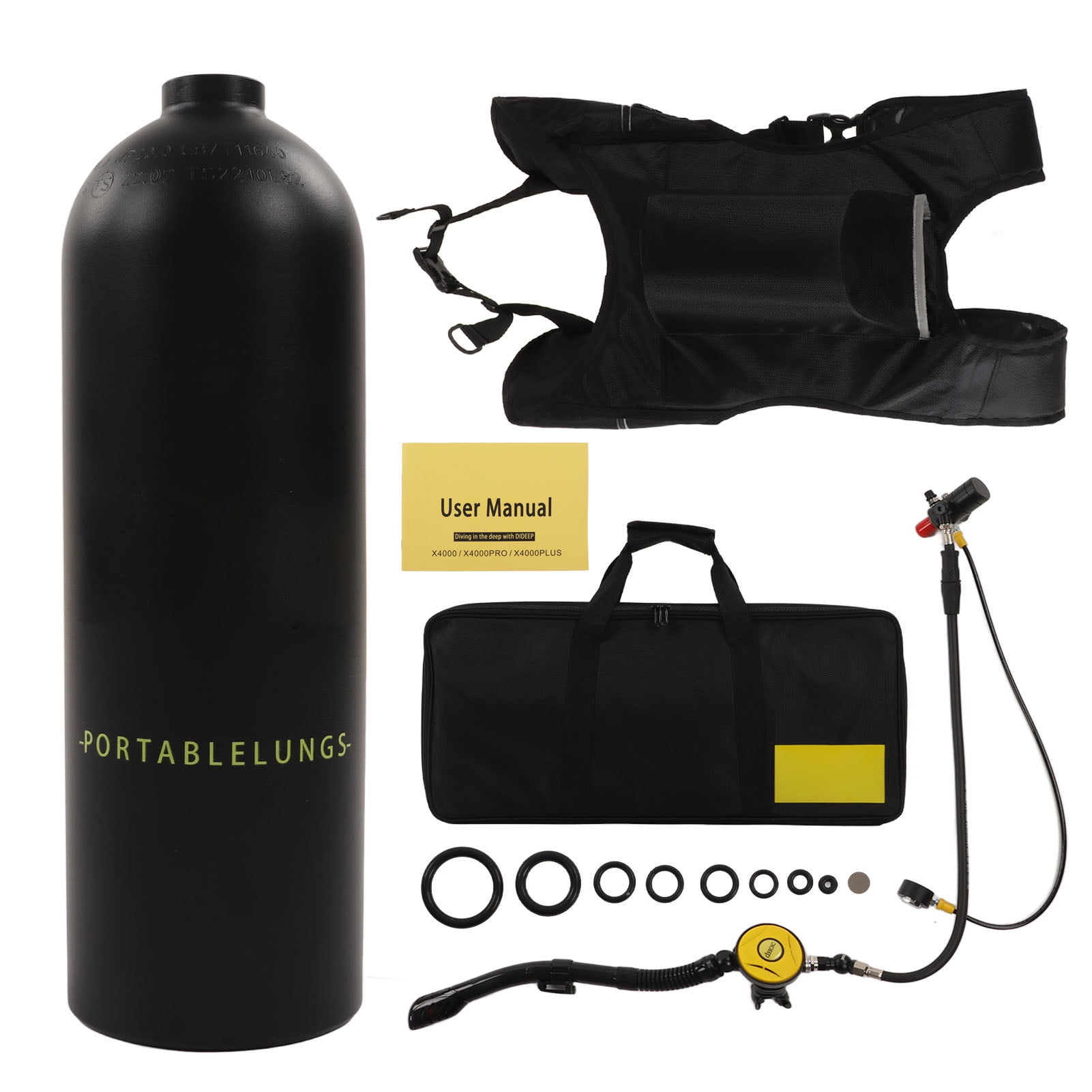 2L X5000Pro Scuba Tank Diving Gear with Double Shoulder Straps ...
