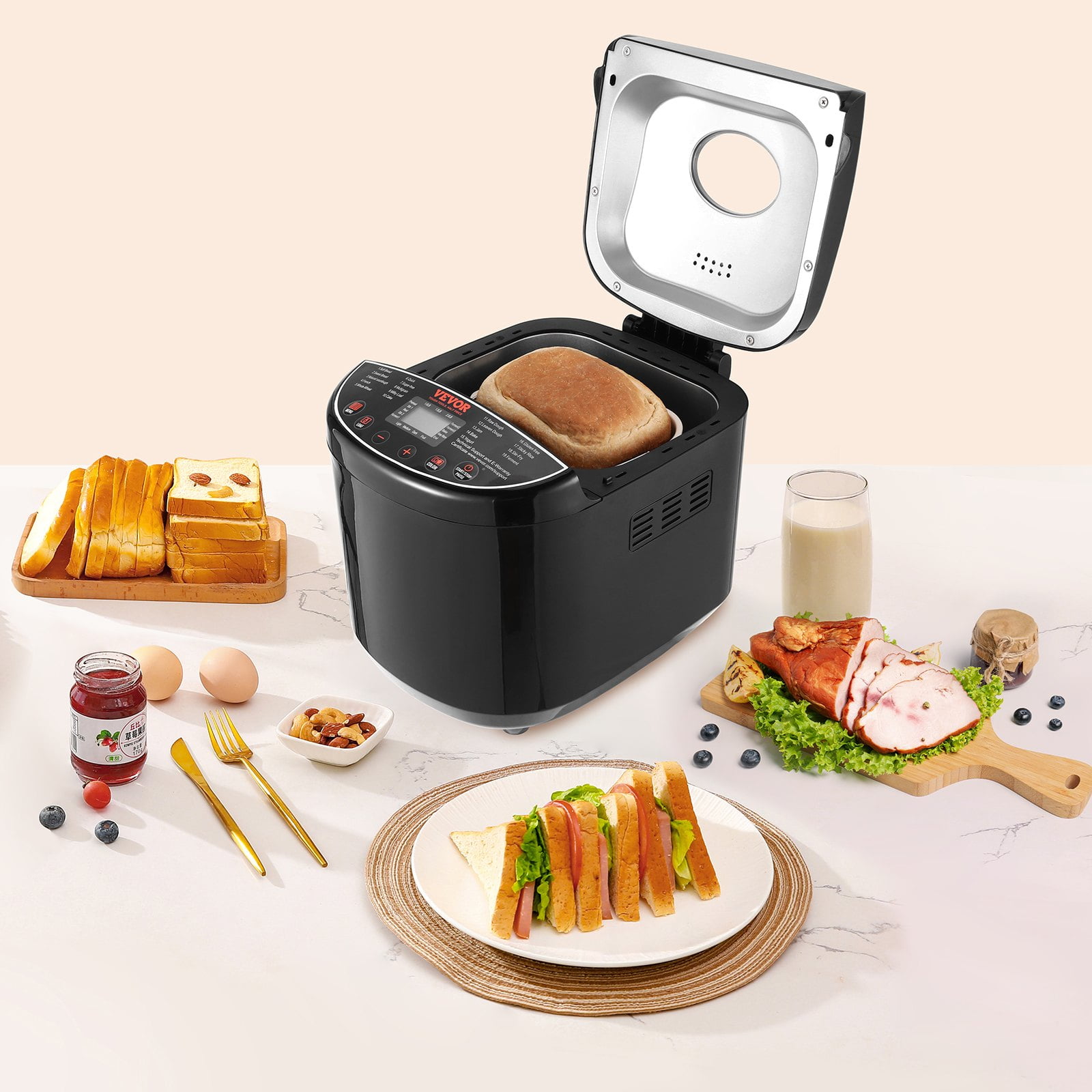 2LB 19-in-1 Bread Maker, Automatic Compact Dough Maker Machine with Nonstick Pan, 3 Crust Colors ...