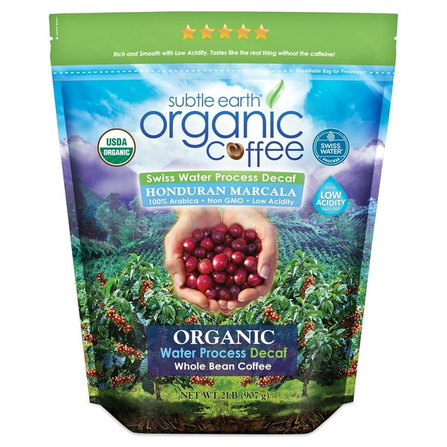2LB Subtle Earth Organic Decaf - Swiss Water Process Decaf - Medium Dark Roast - Whole Bean ...