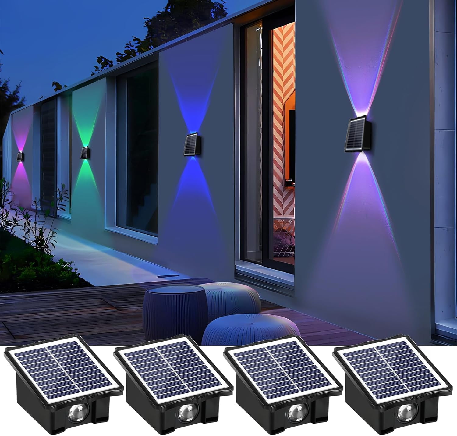 2LED Multi-Color Solar Wall Lights, Up and Down Lighting Solar Outdoor ...