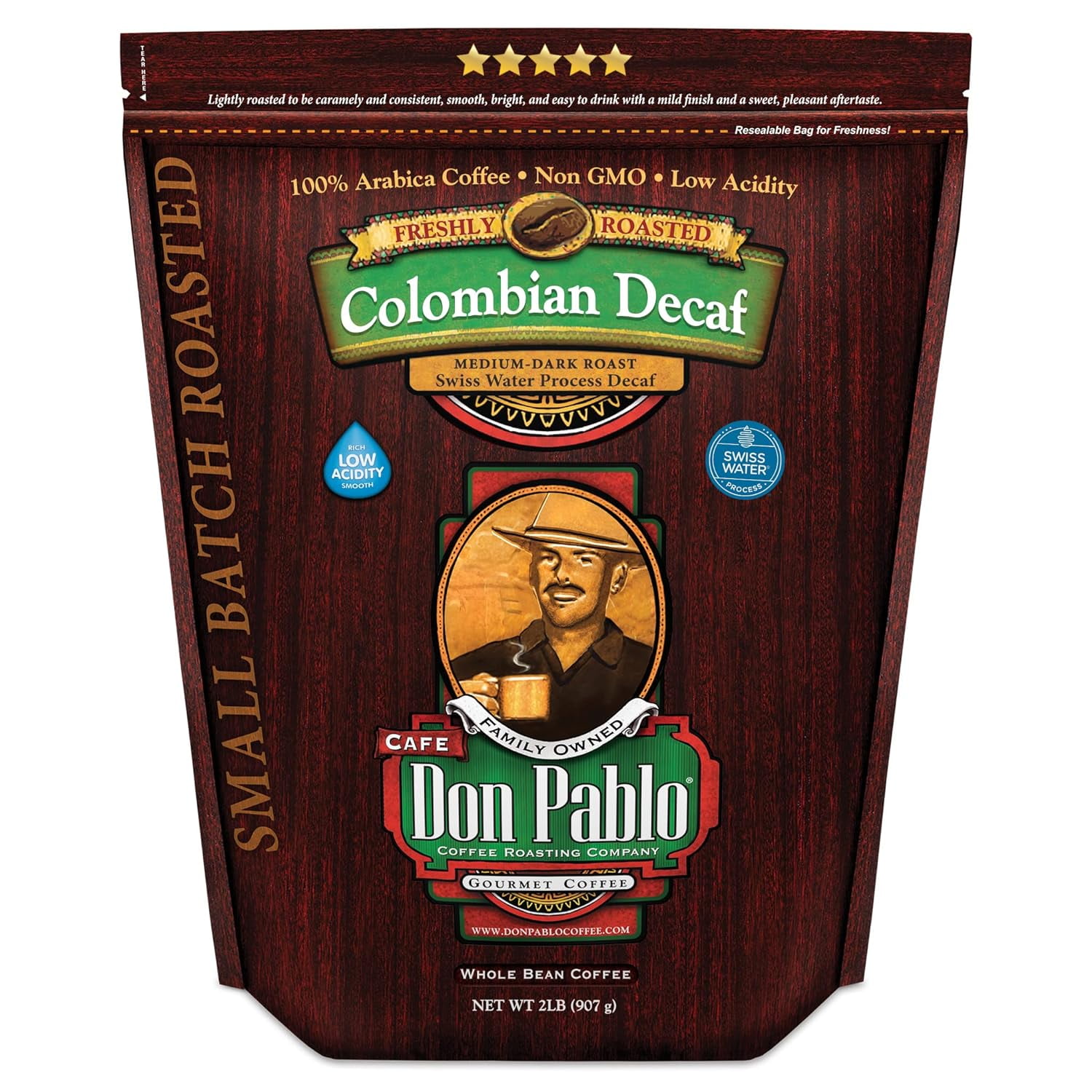 2LB Don Pablo Colombian Decaf - Swiss Water Process Decaffeinated - Medium-Dark Roast - Whole ...