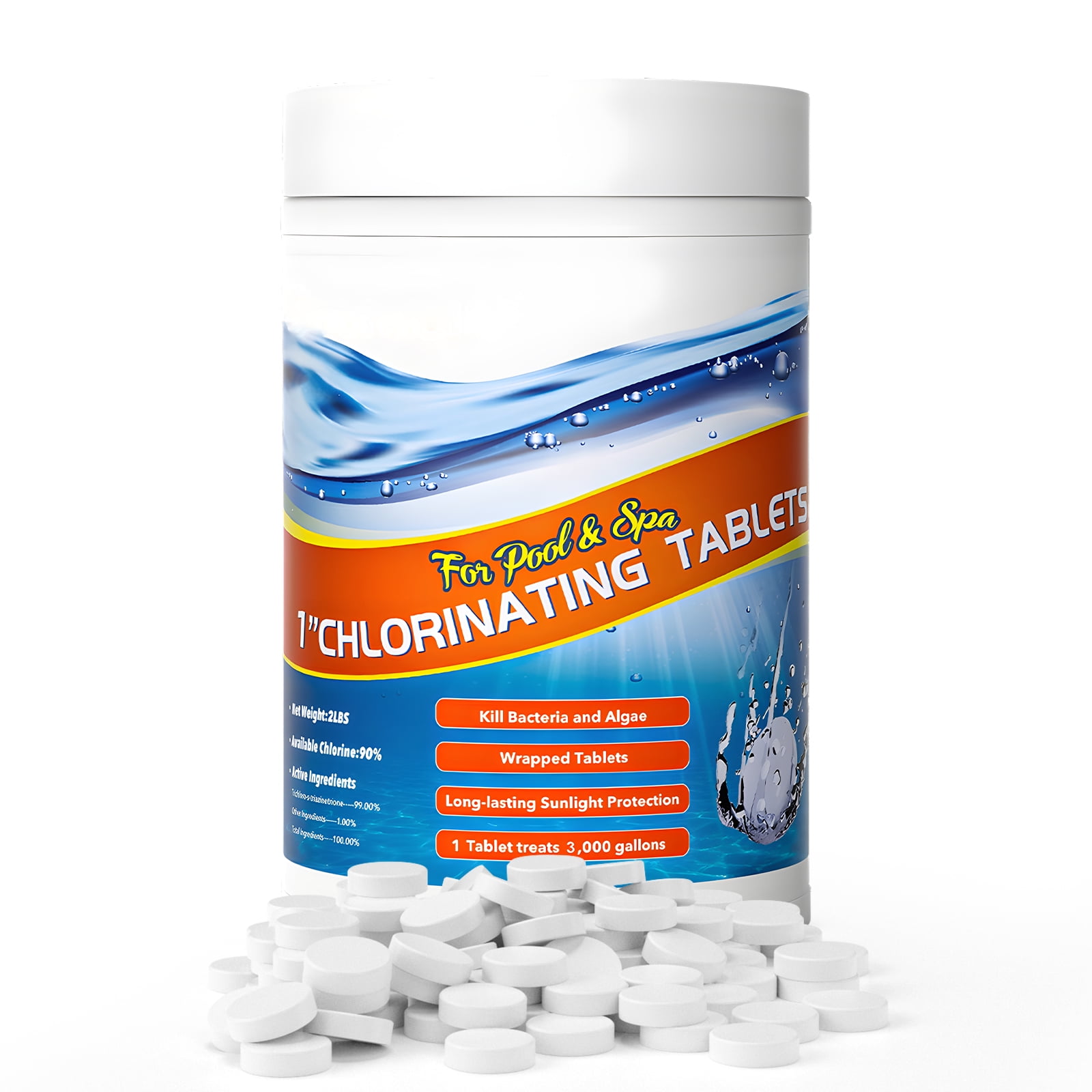 2Lbs Chlorine Tablets 1 inch, Long Lasting/Sun Protected 90% Stabilized ...