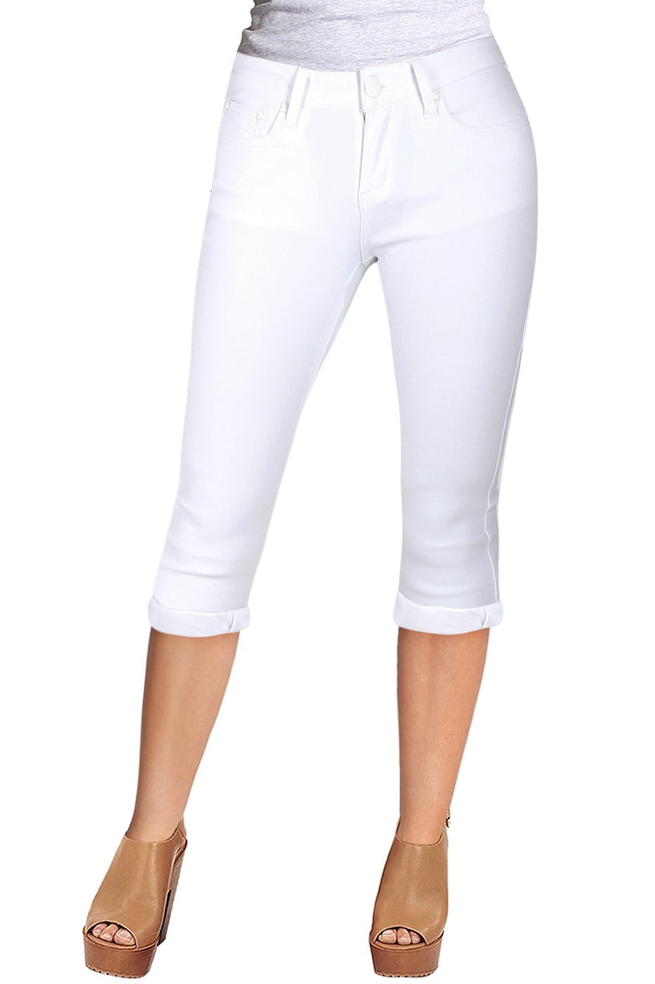 2Luver, Women's, Stretchy 5 Pocket Skinny White Capri Jeans, White, 13 ...