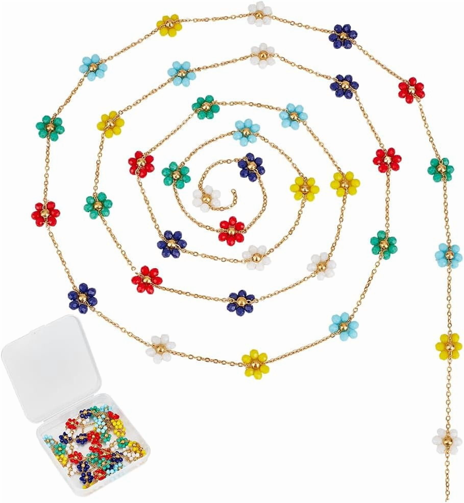 2M/6.56 Feet Beaded Flower Chain Golden Bead Chain 304 Stainless Steel ...