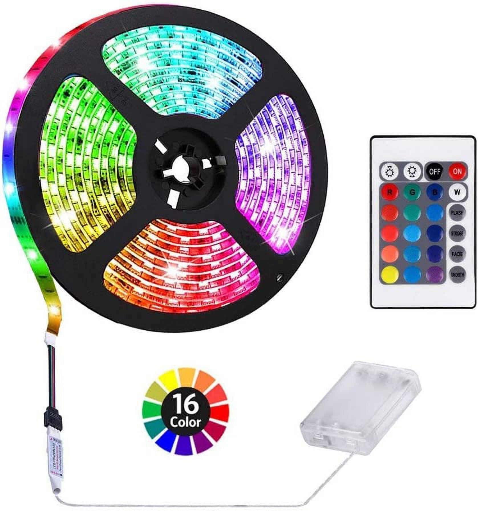 2M/6.6FT Battery Powered LED Strip Lights, Flexible Color Changing RGB ...