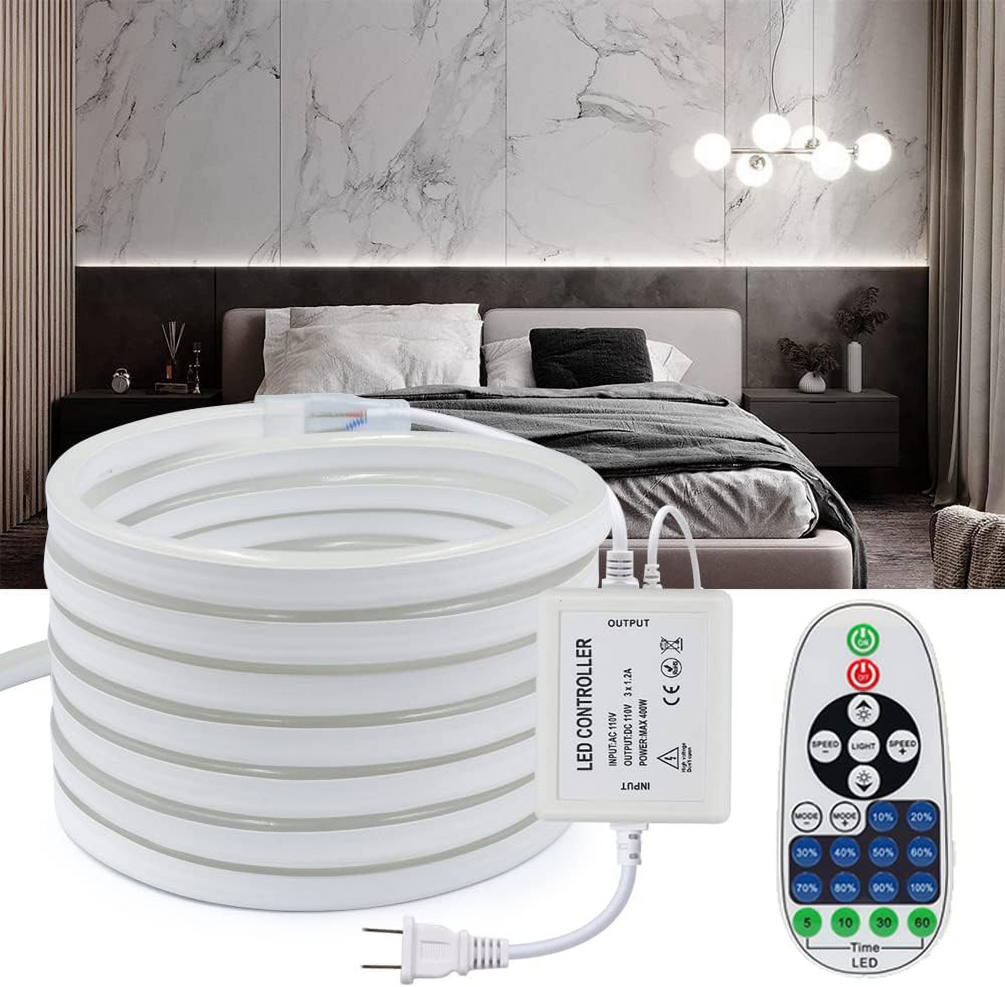 2M LED Strip 6500k,120 LEDs/m IP67 Waterproof Flexible Neon Strip,2835 ...