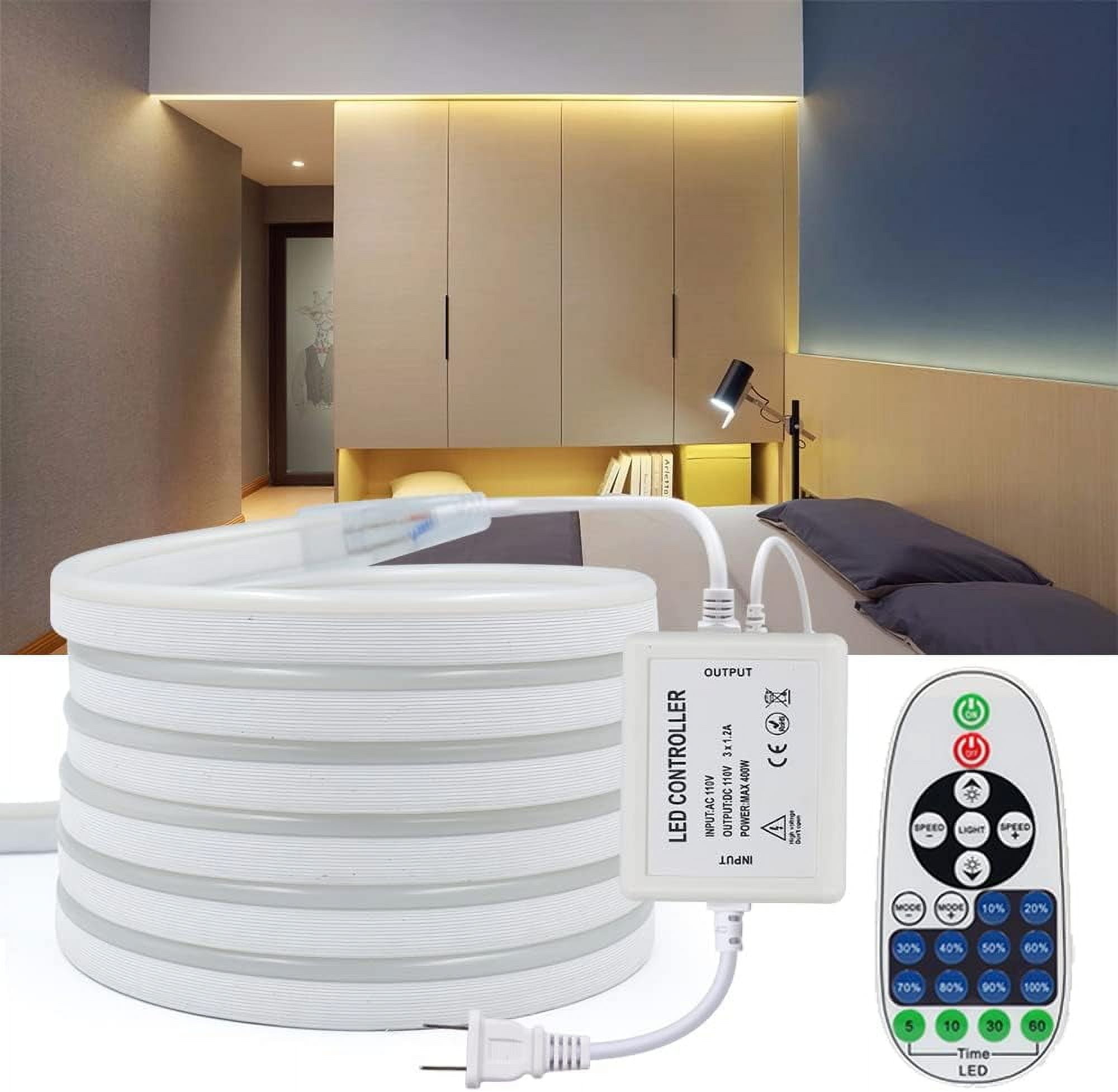 2M LED Strip 6500k,120 LEDs/m IP67 Waterproof Flexible Neon Strip,2835 LED Rope Light 110V,IR ...