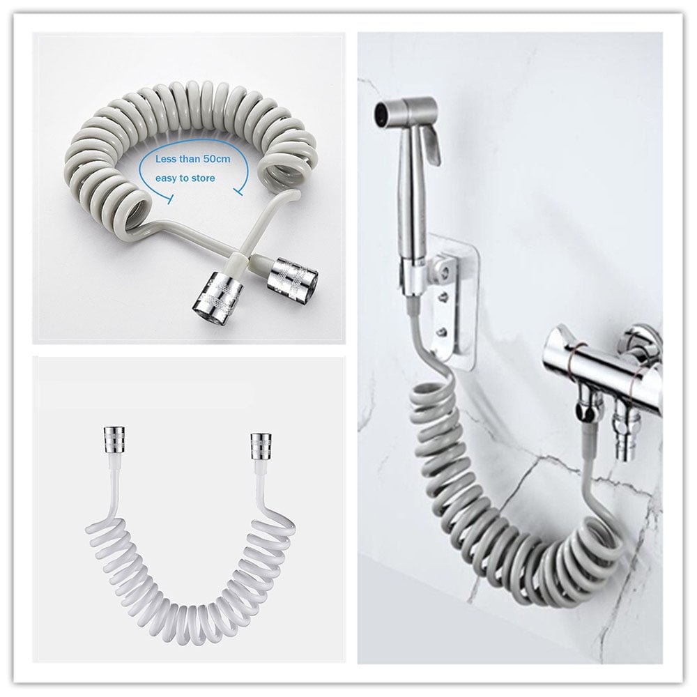 2M Stainless Steel Cap Bidet Shower Hose Flexible Retractable Spring ...