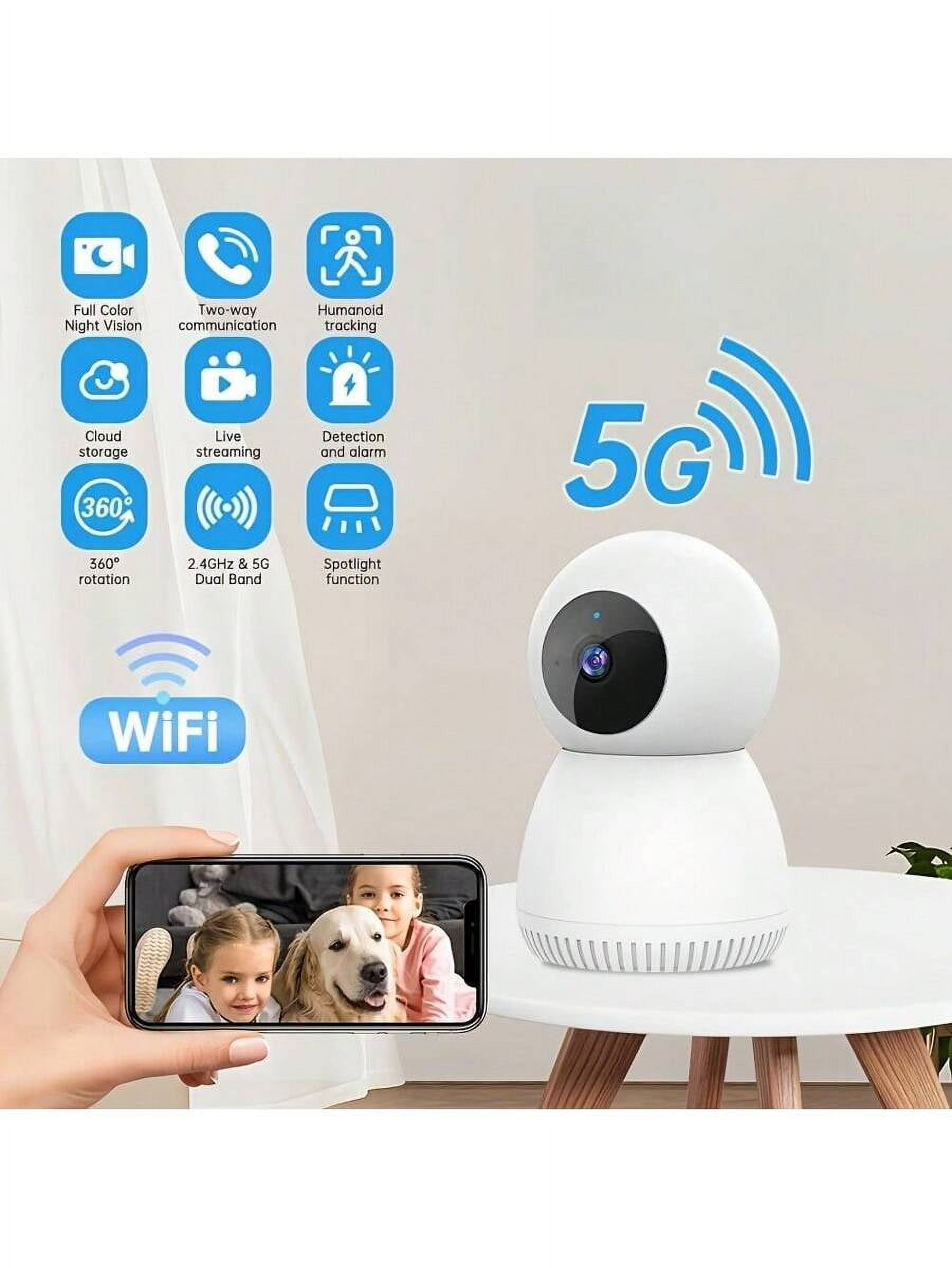 2MP 355° Pan/Tilt Mini Security Camera, 2.4/5GHz WiFi, Human/Pet ...