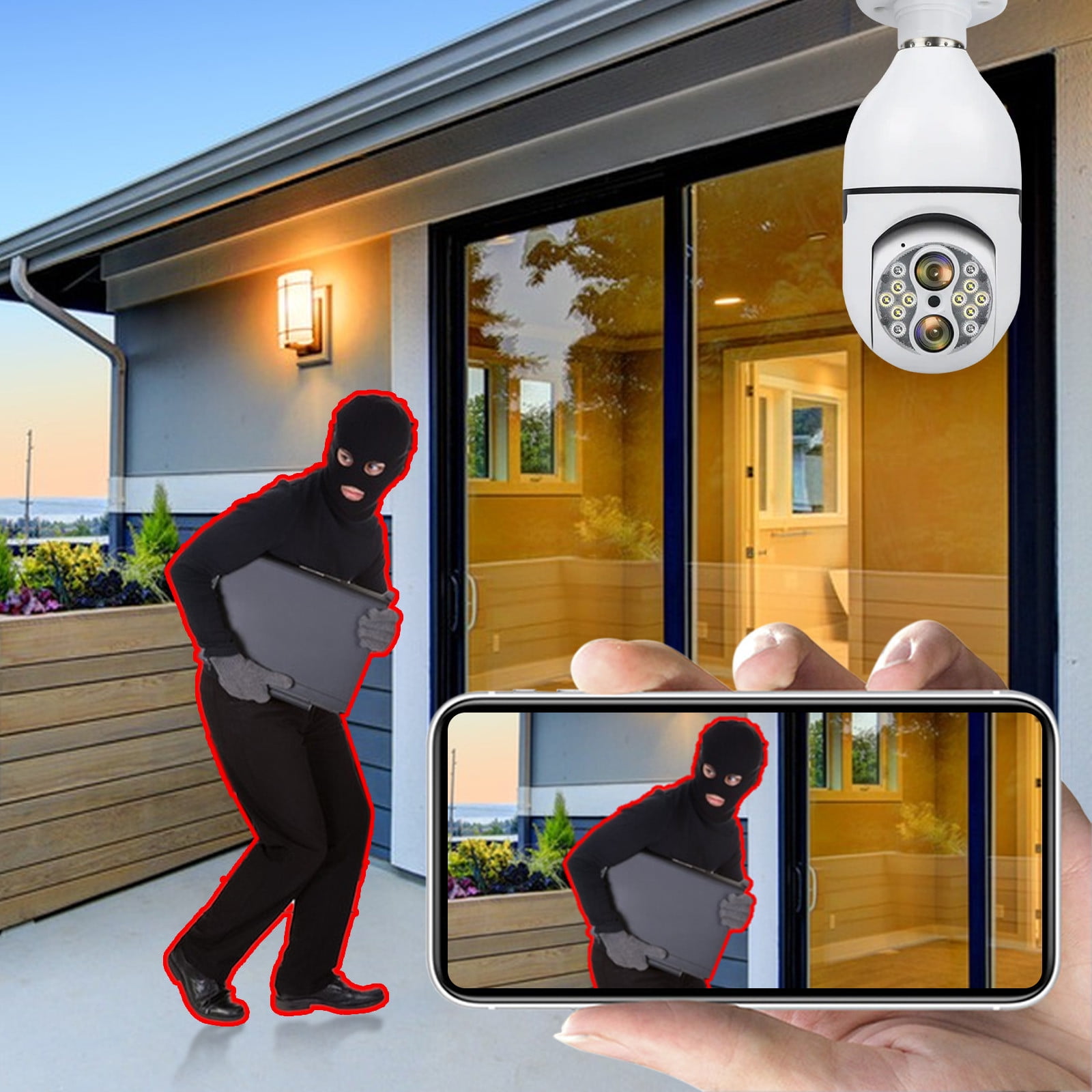 2MP WiFi Light Bulb Camera,1080P Pan Tilt Wireless 2.4Ghz E27 Panoramic ...