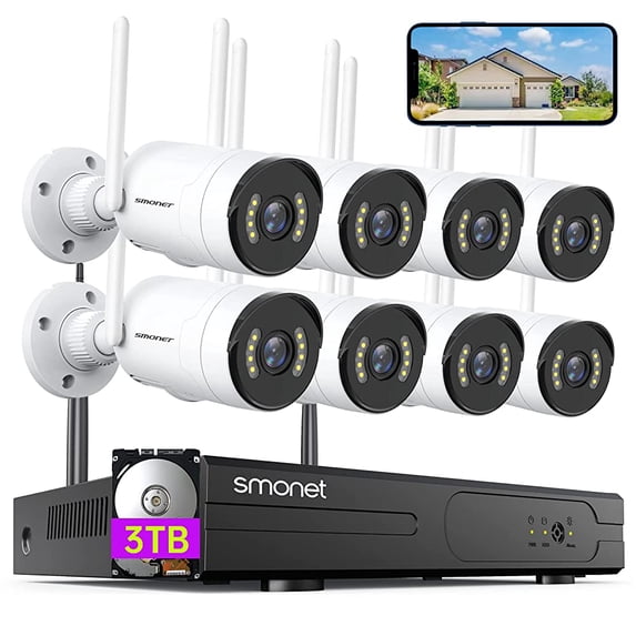 2MP Wifi Security Camera System Kit with 8-Channel NVR, 3TB Hard Drive ...