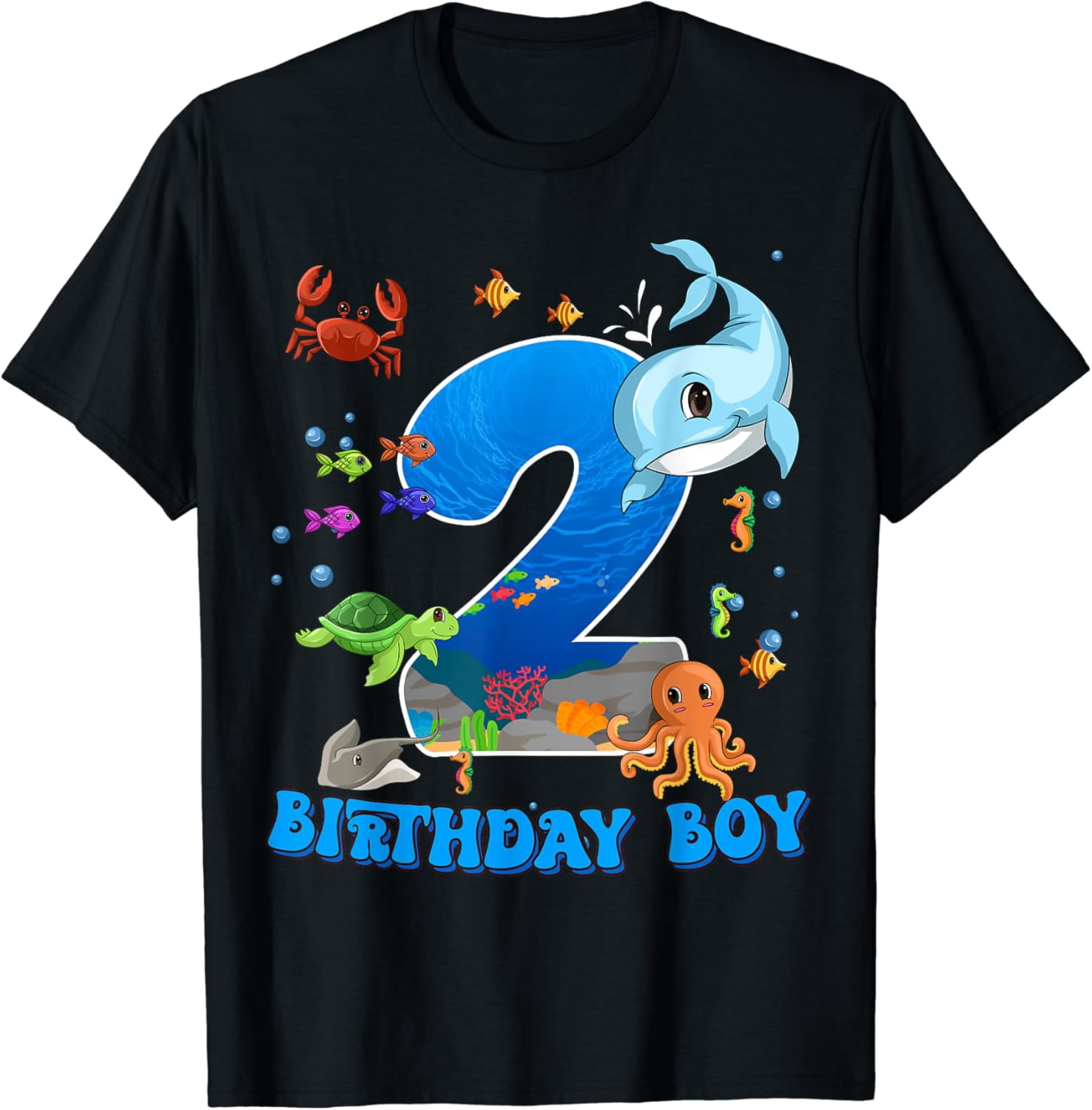 2Nd Birthday Party Ocean 2 Year Old Sea Fish Birthday Boy T Shirt ...