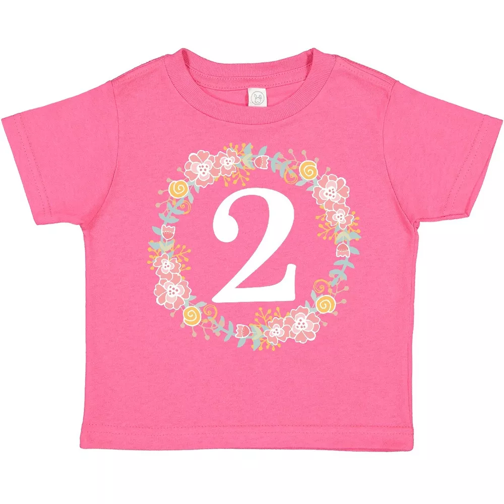 2Nd Birthday Rose Wreath 2 Year Old Girl Toddler T-Shirt Childs Two Im Baby Clothing, Gift for ...