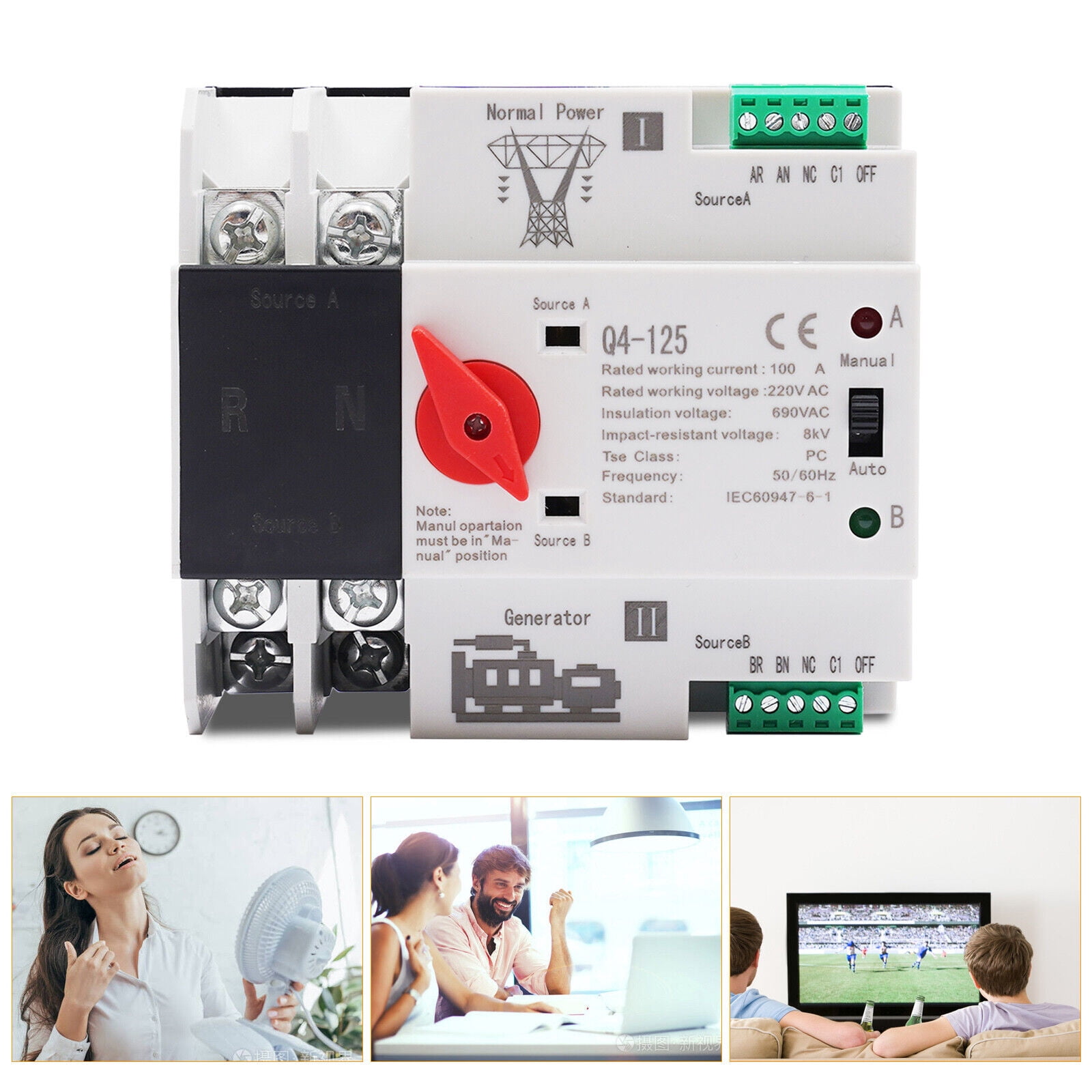 2P/100A 690V Automatic Transfer Switch Dual Power Generator Changeover ...