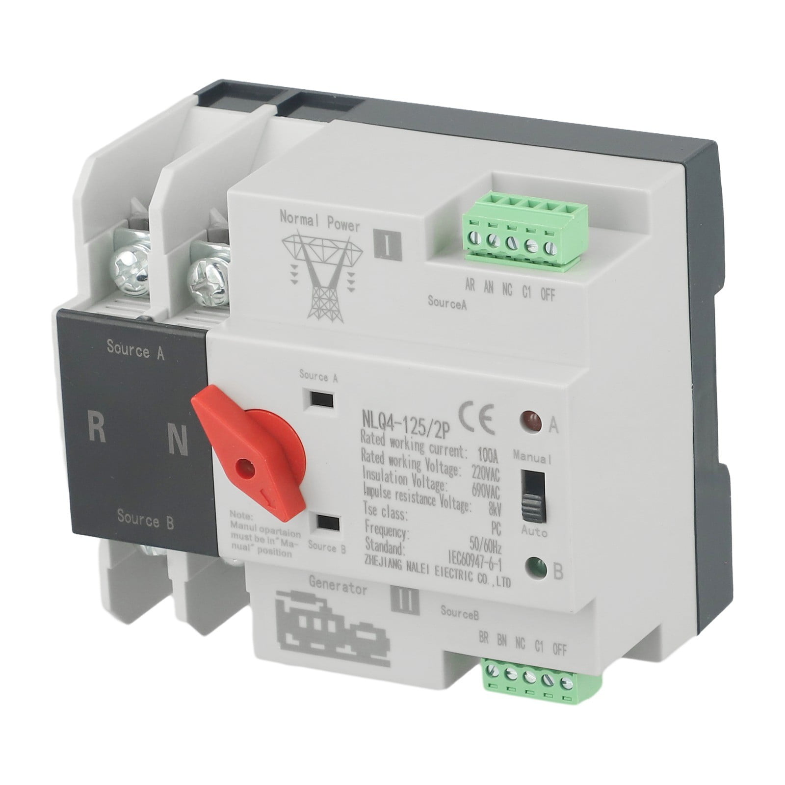 2P 100A Din Rail Dual Power Automatic Transfer Switch Electrical ...