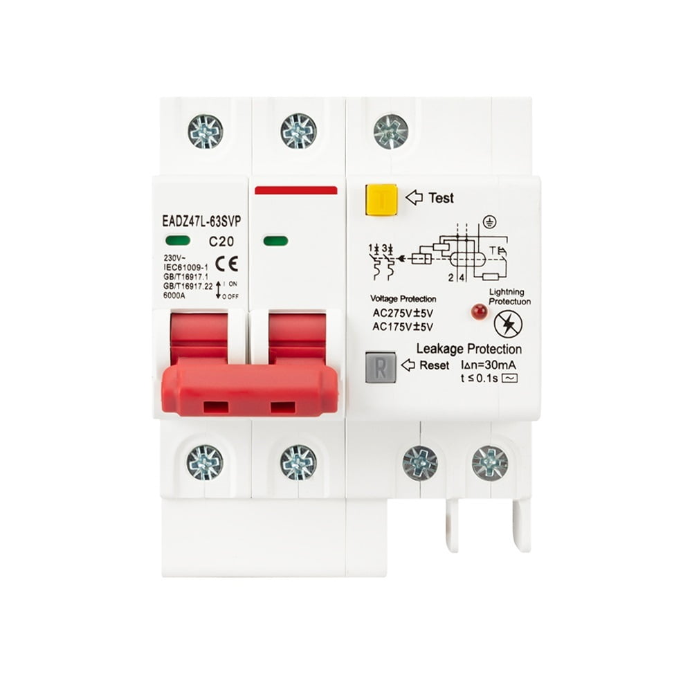 2P 230V SPD Residual Current Circuit Breaker With Overload Overvoltage ...