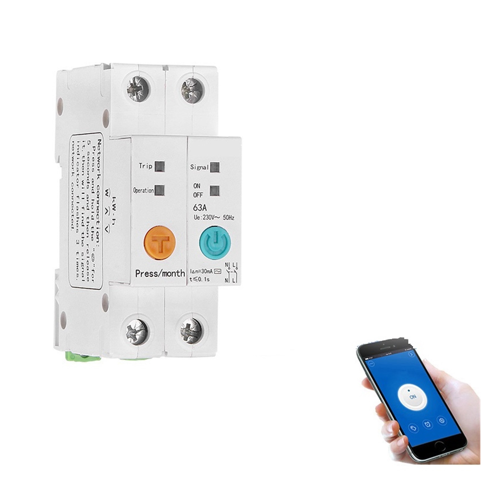 2P Din Rail 63A WIFI Energy Meter Circuit Breaker Switch KWh Meter ...