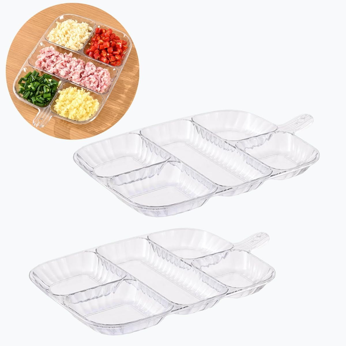 2P Unbreakable Plastic Snack Serving Tray with 5 Compartments，Reusable ...