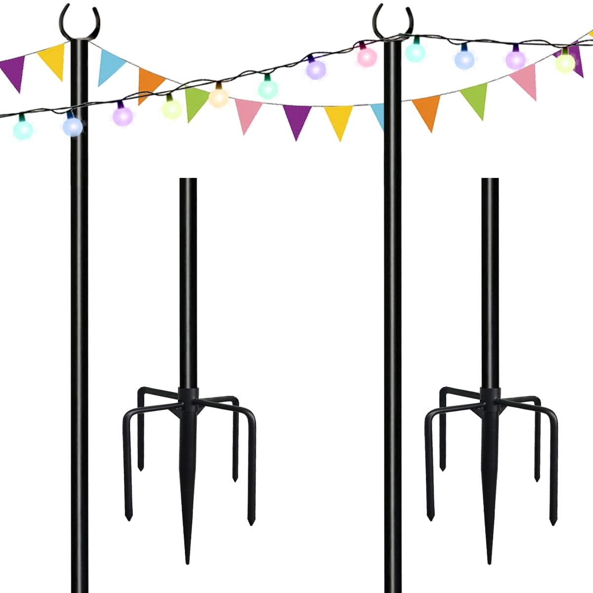 2PACK 10ft String Light Poles for Soft Surfaces, Light Poles for ...