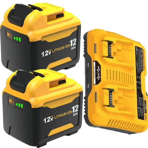 2PACK 12.0Ah 12V Battery Replacement for Dewalt 12V Battery and Charger ...