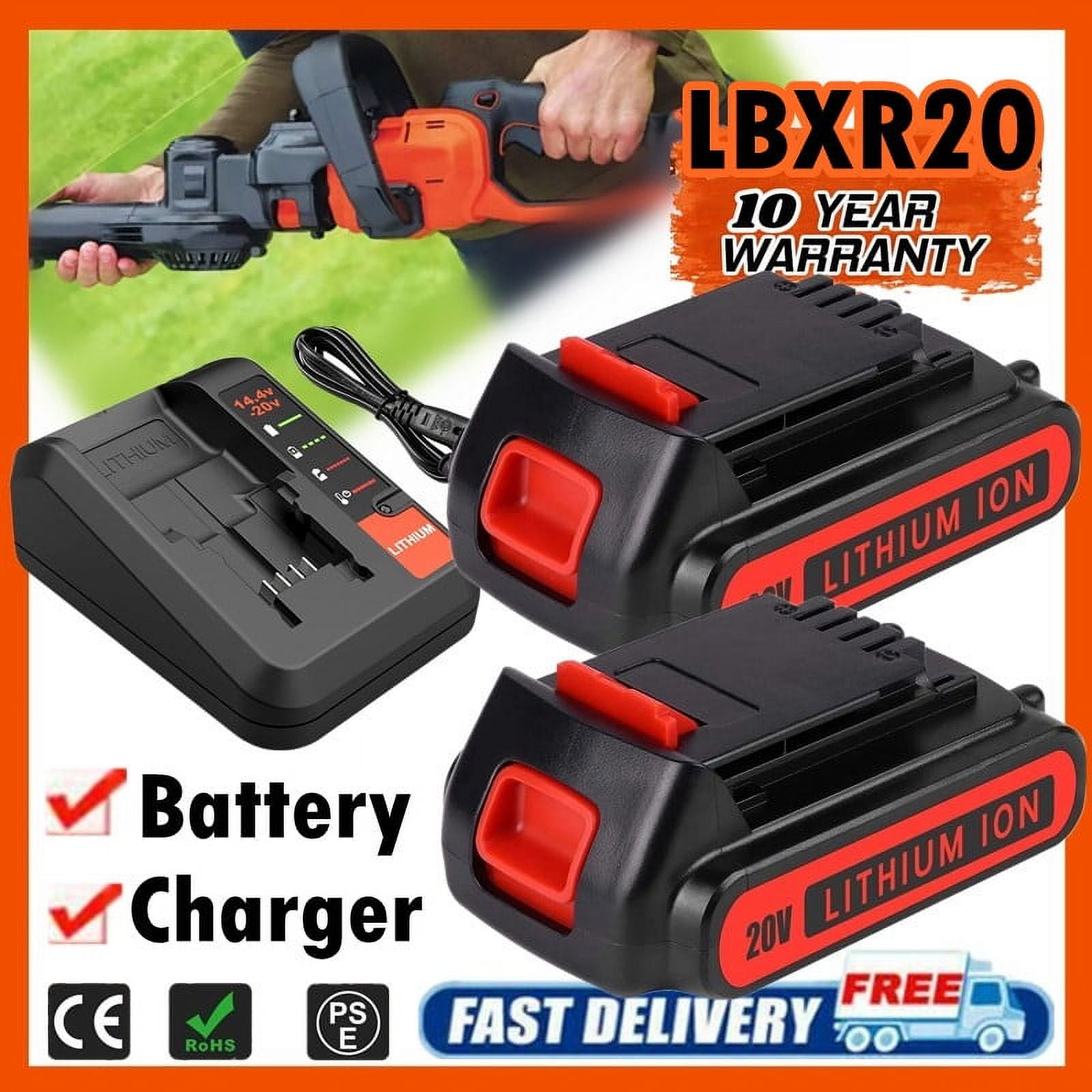 Customer reviews for 2PACK 20 Volt 3.0Ah Battery and Charger Compatible with Black Decker 20V Li ...