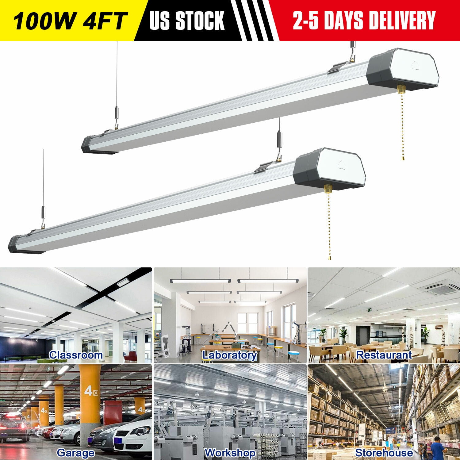 2PACK 4FT 100W Linkable LED Shop Lights LED Ceiling Tube Workshop Lighting 5000K - Walmart.com