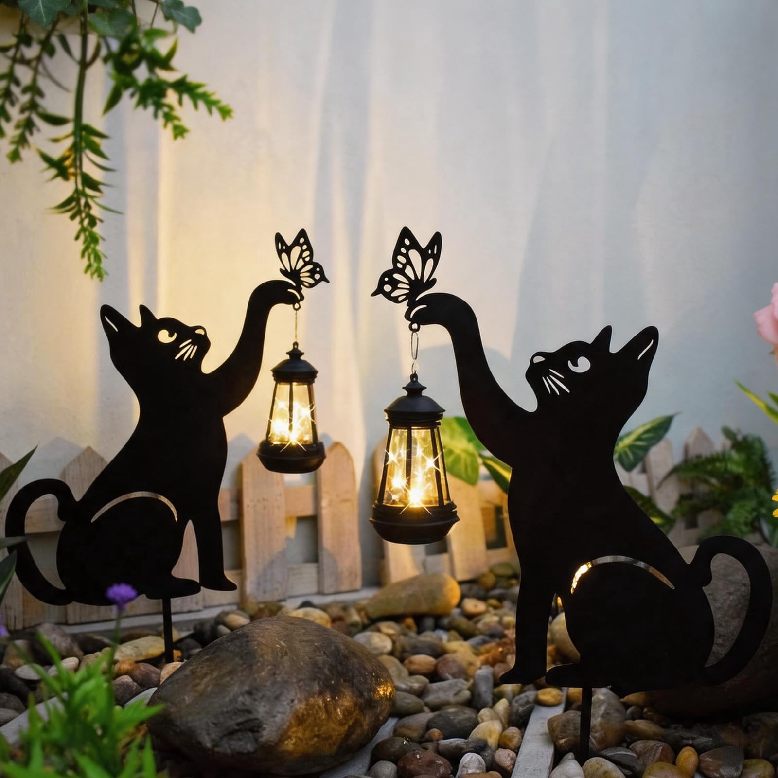 2PACK Black Cat Solar Lights Outdoor, Waterproof Solar Cat Garden ...