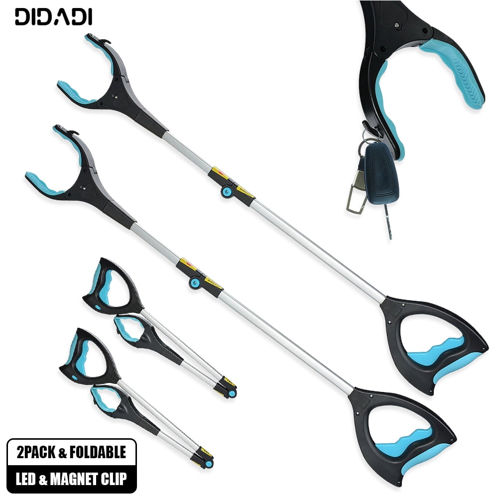 2PACK DIDADI Grabber Reacher Tool with LED Light Clip ,32" Folding Pickup Grabbers for Elderly ...