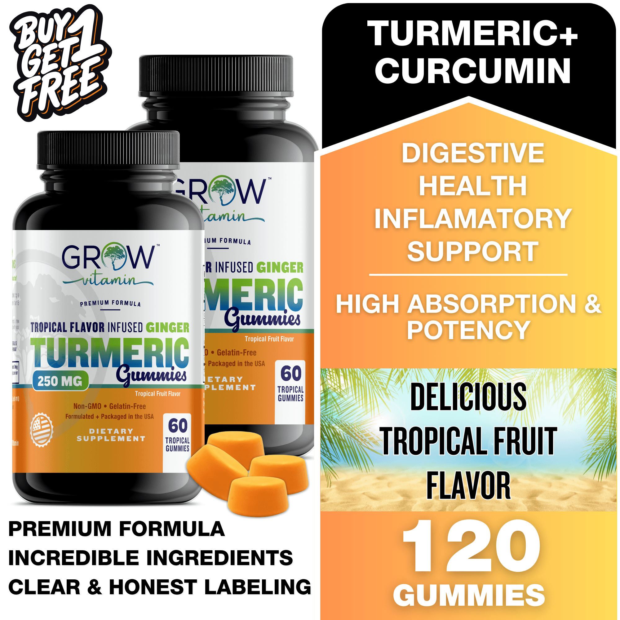 Turmeric Gummies for Adults & Kids with Ginger Extract | 95% ...