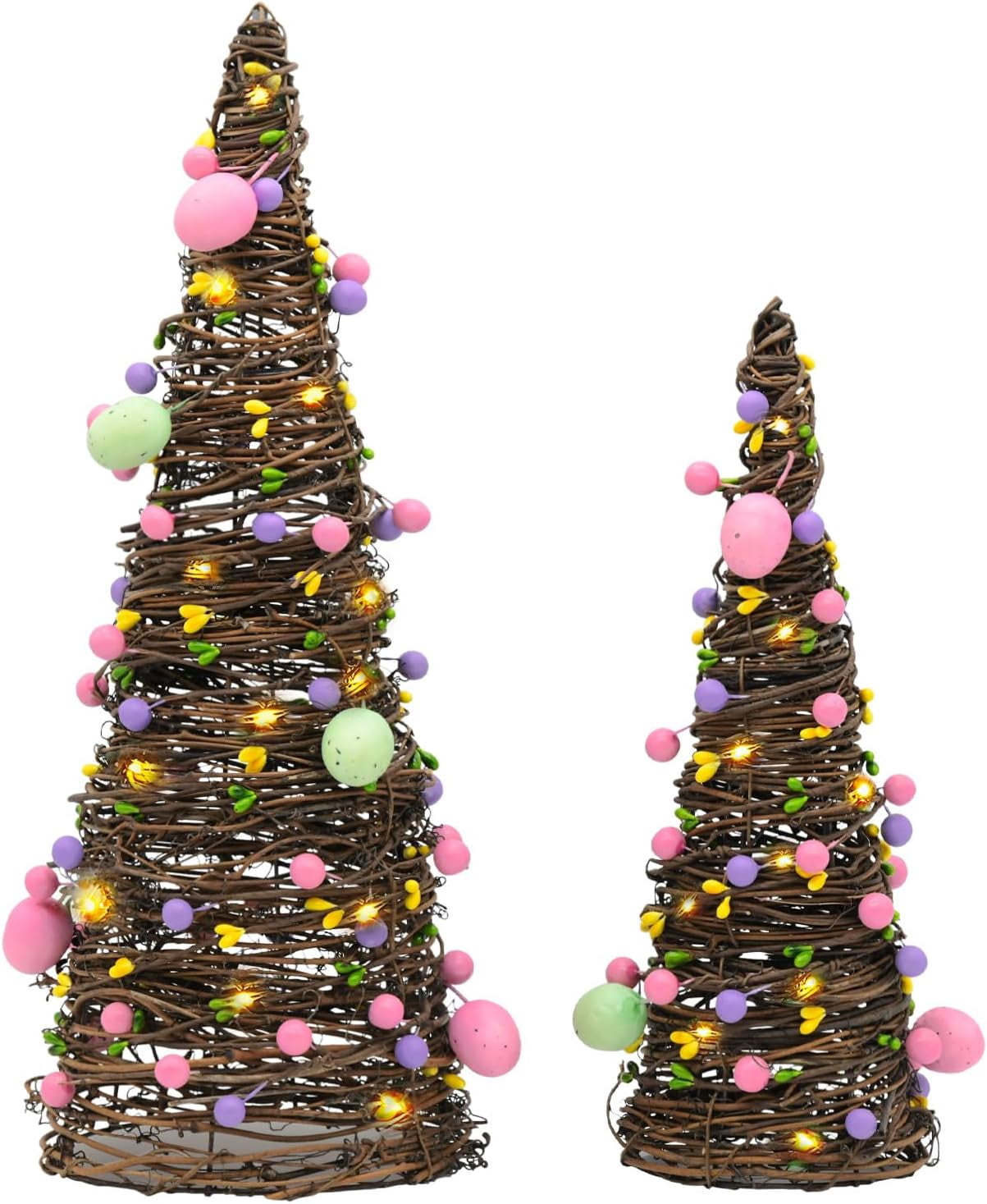 2PACK Easter Rattan Table Tree Decor Lighted Easter Decorations Table ...