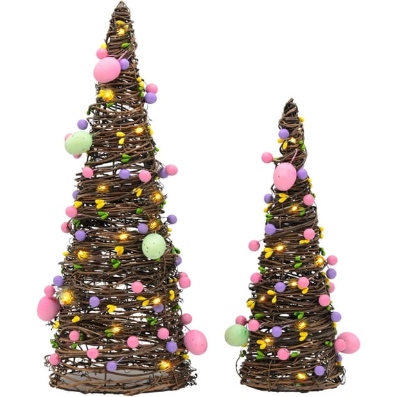 2PACK Easter Rattan Table Tree Decor Lighted Easter Decorations Table ...