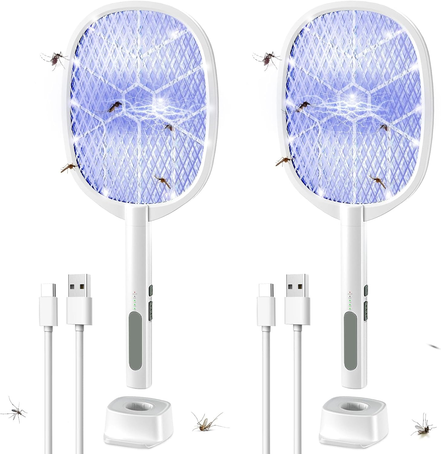 2PACK Electric Fly Swatter,4000V Bug Zapper Racket,2 in 1 Mosquito ...