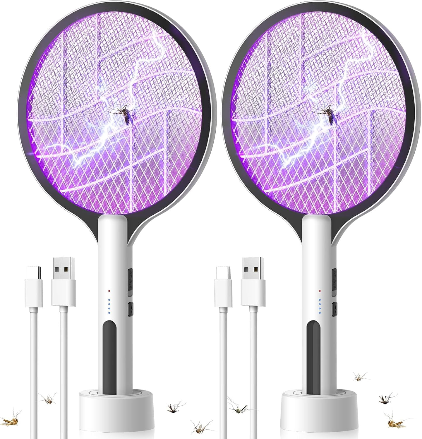 2PACK Electric Fly Swatter 4500V Bug Zapper Racket, 2 in 1 Handheld Fly ...