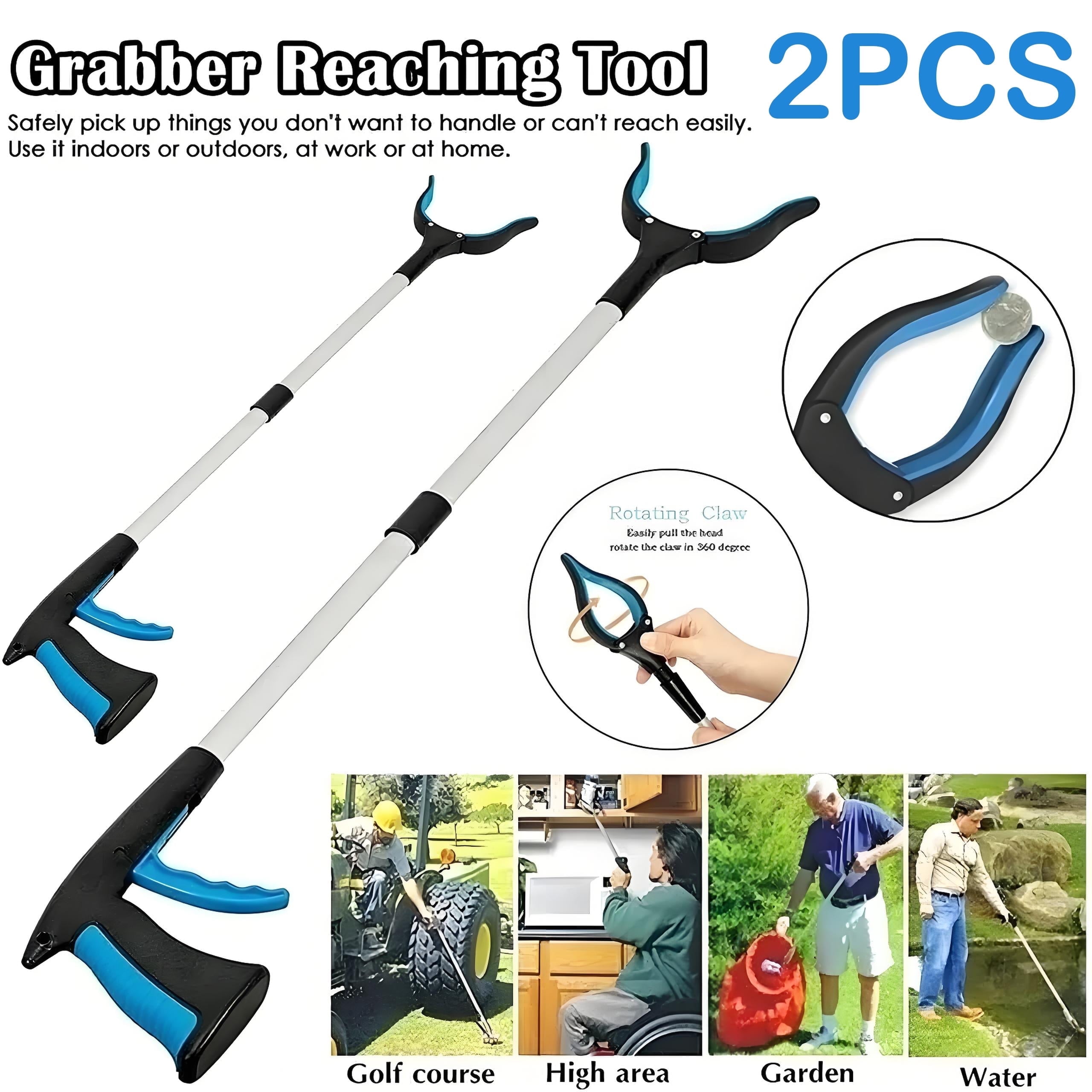 2-Pack Folding Grabber Tool, Anti-Slip Rotating Jaw, Lightweight Trash ...