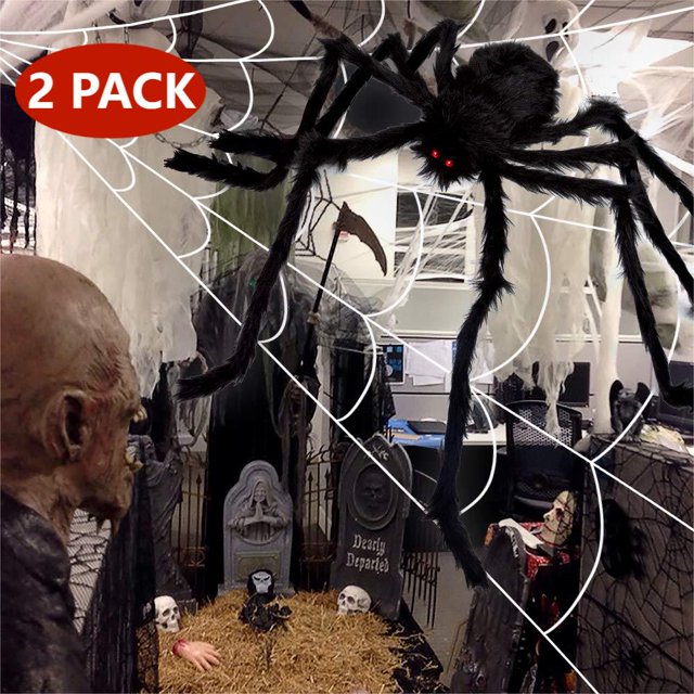 2PACK Halloween Decorations Outdoor Spider Webs: 1Pcs Giant Spiders ...