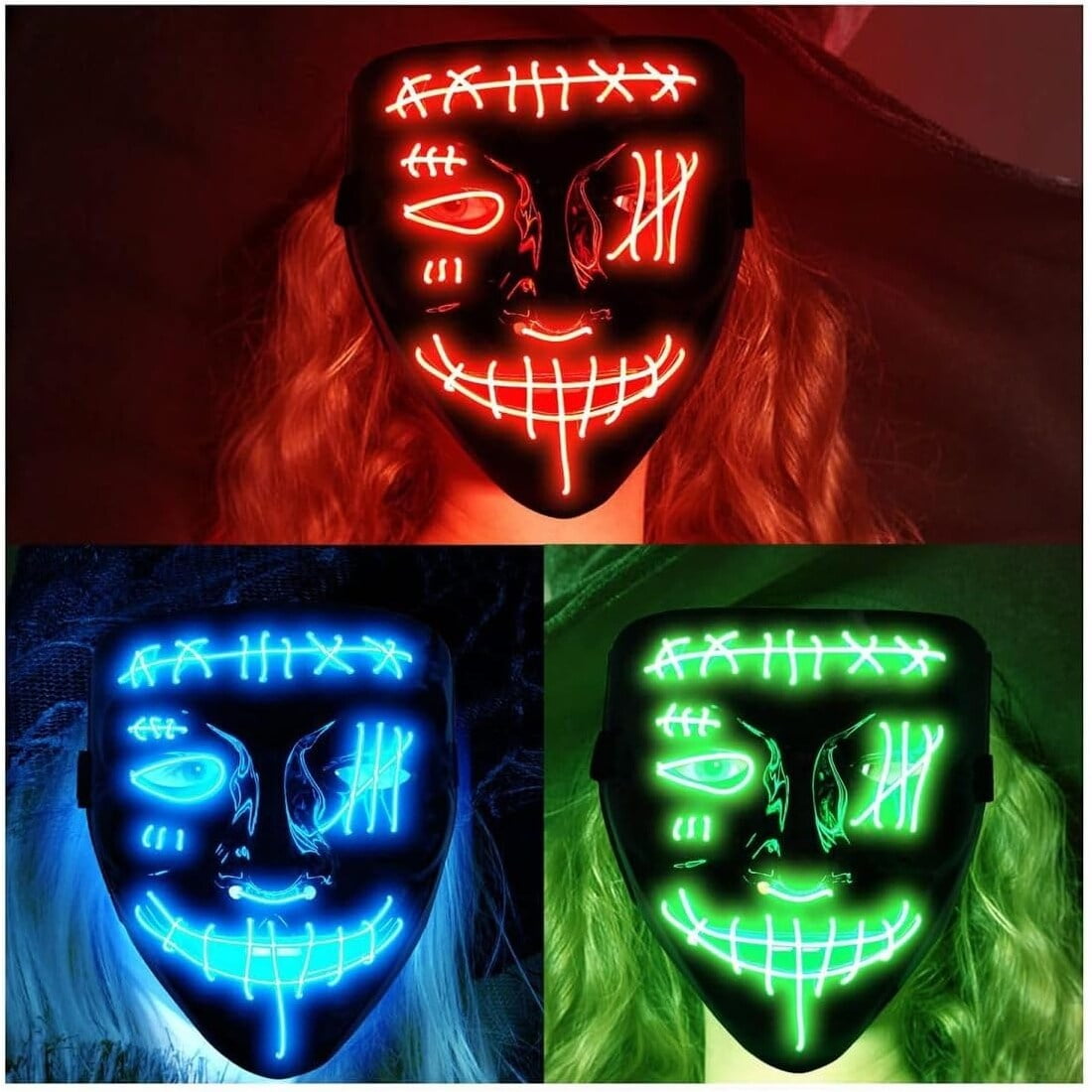 Garvee Halloween Purge Masks Halloween Scary Mask Led Light Up Masks ...