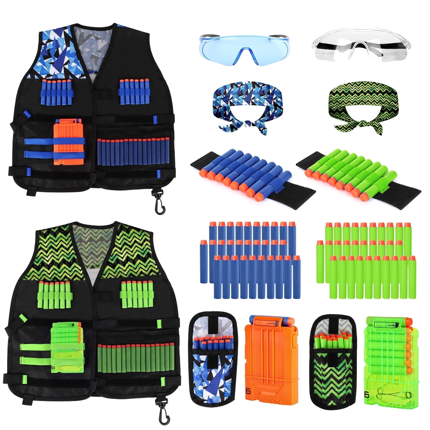 Lehoo Castle 2PACK Kids Vest Kit, Blue Green, Darts Mask Safety Glasses ...