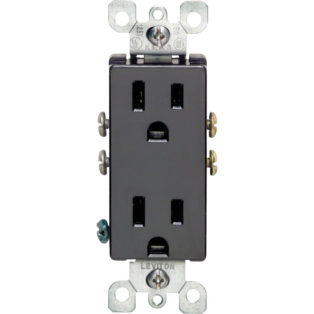 2PACK Leviton Decora 15A Black Residential Grade 5-15R Duplex Outlet ...